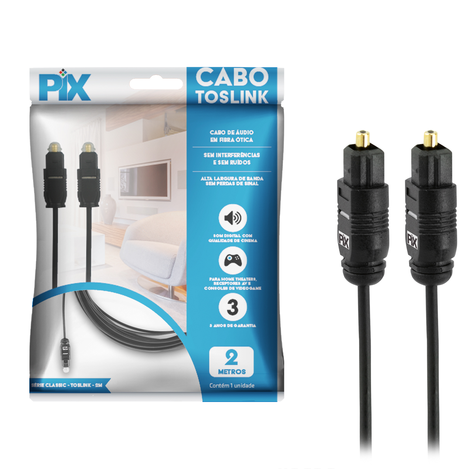 Cabo Óptico Digital com 2 Metros - Eletro Parts