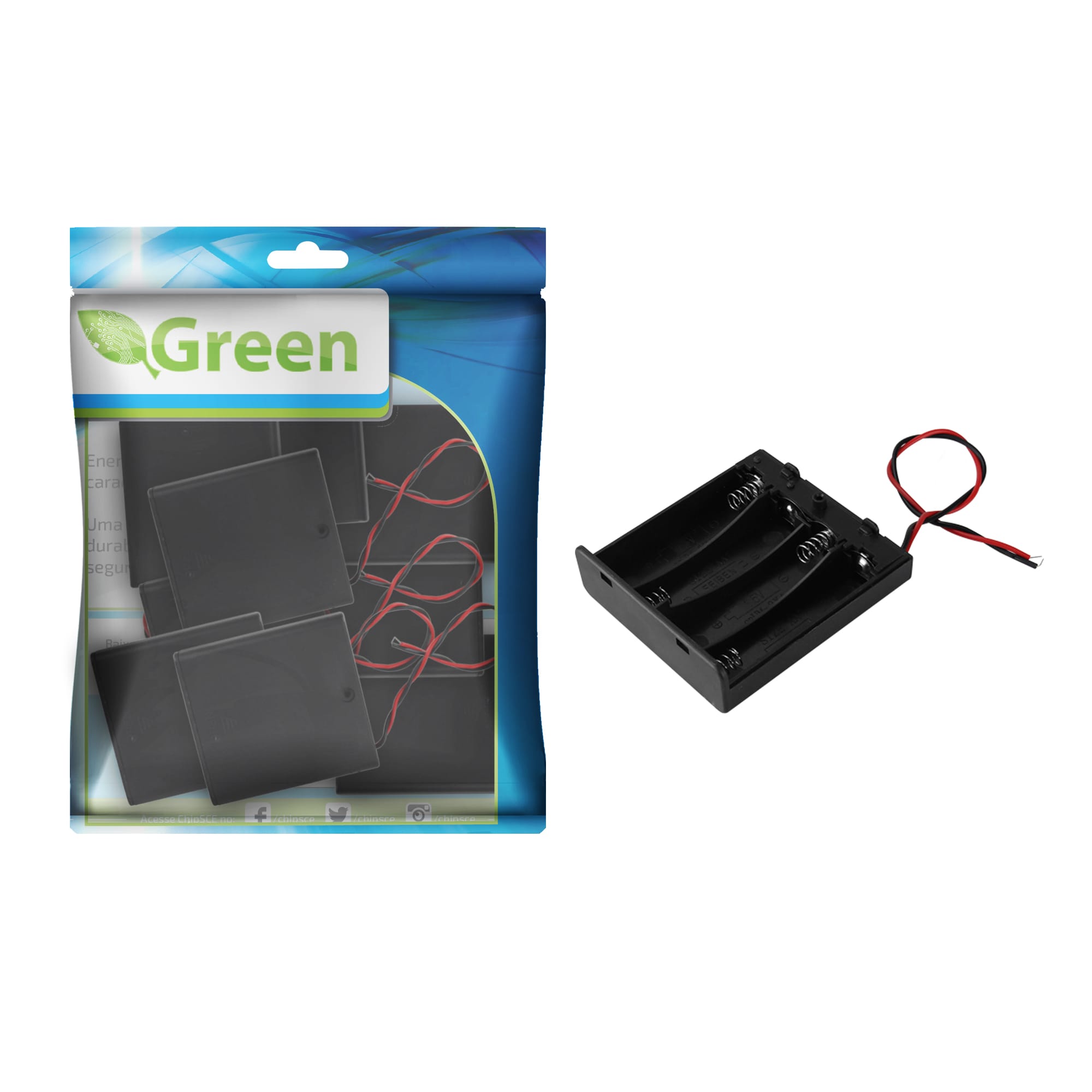 Porta Pilhas AA com Chave ON/OFF - Para 4 Pilhas - Eletro Parts