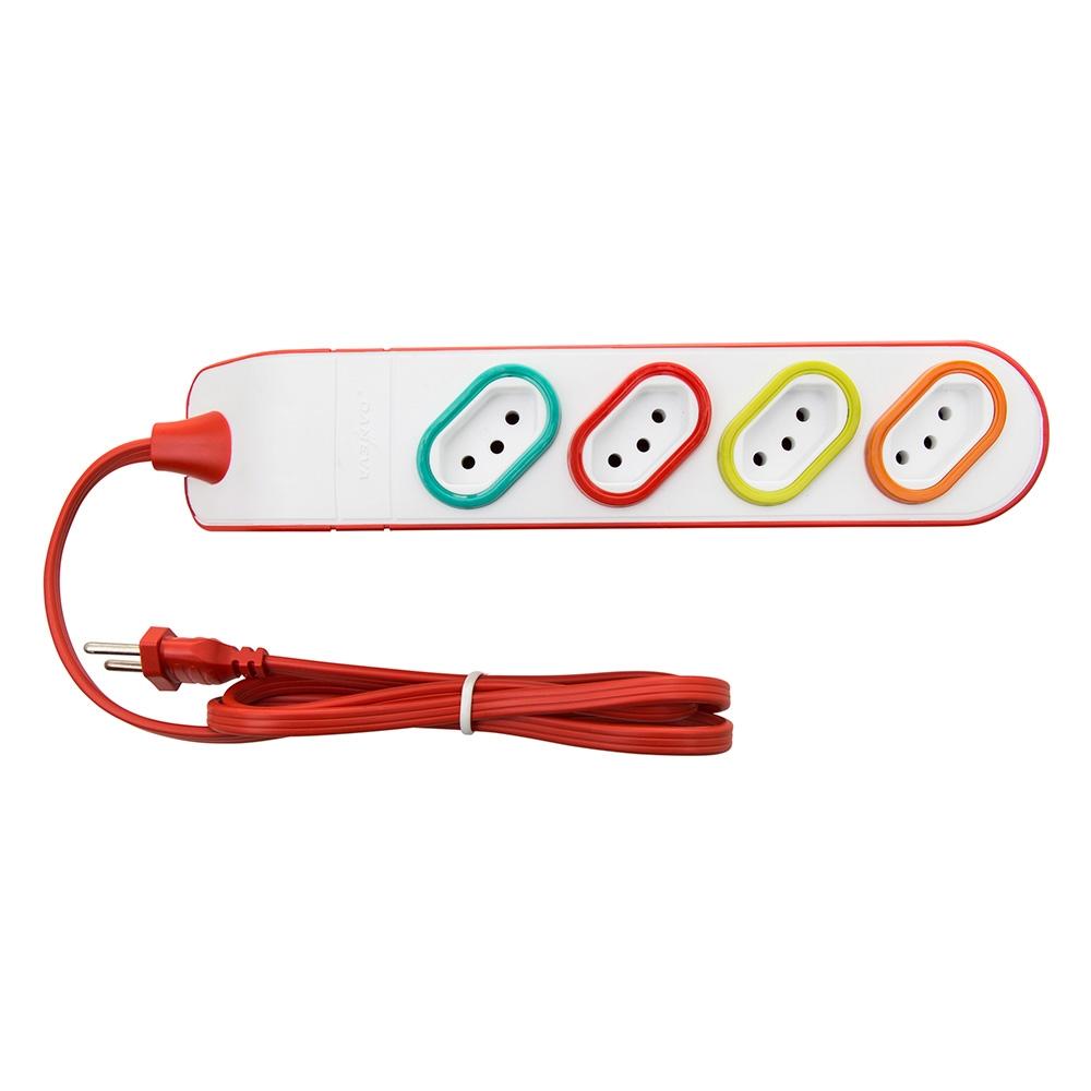 Extensão Eletrica 1,3M C/ 4 Tomadas 2P + T - Vermelha DN1841