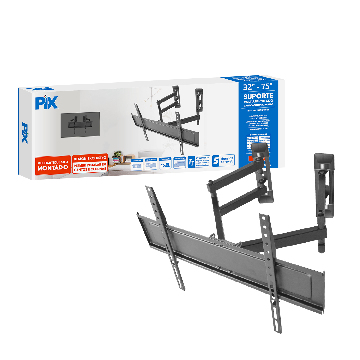 Suporte Multi-Articulado para TV de 32 a 75" Ideal para Cantos e ...