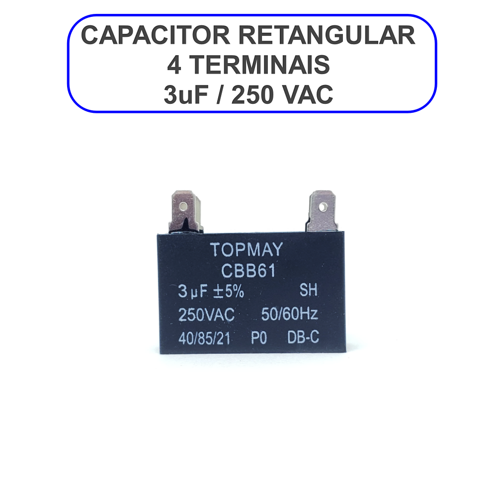 Capacitor Retangular 4 Terminais 3uF x 250V - Eletro Parts