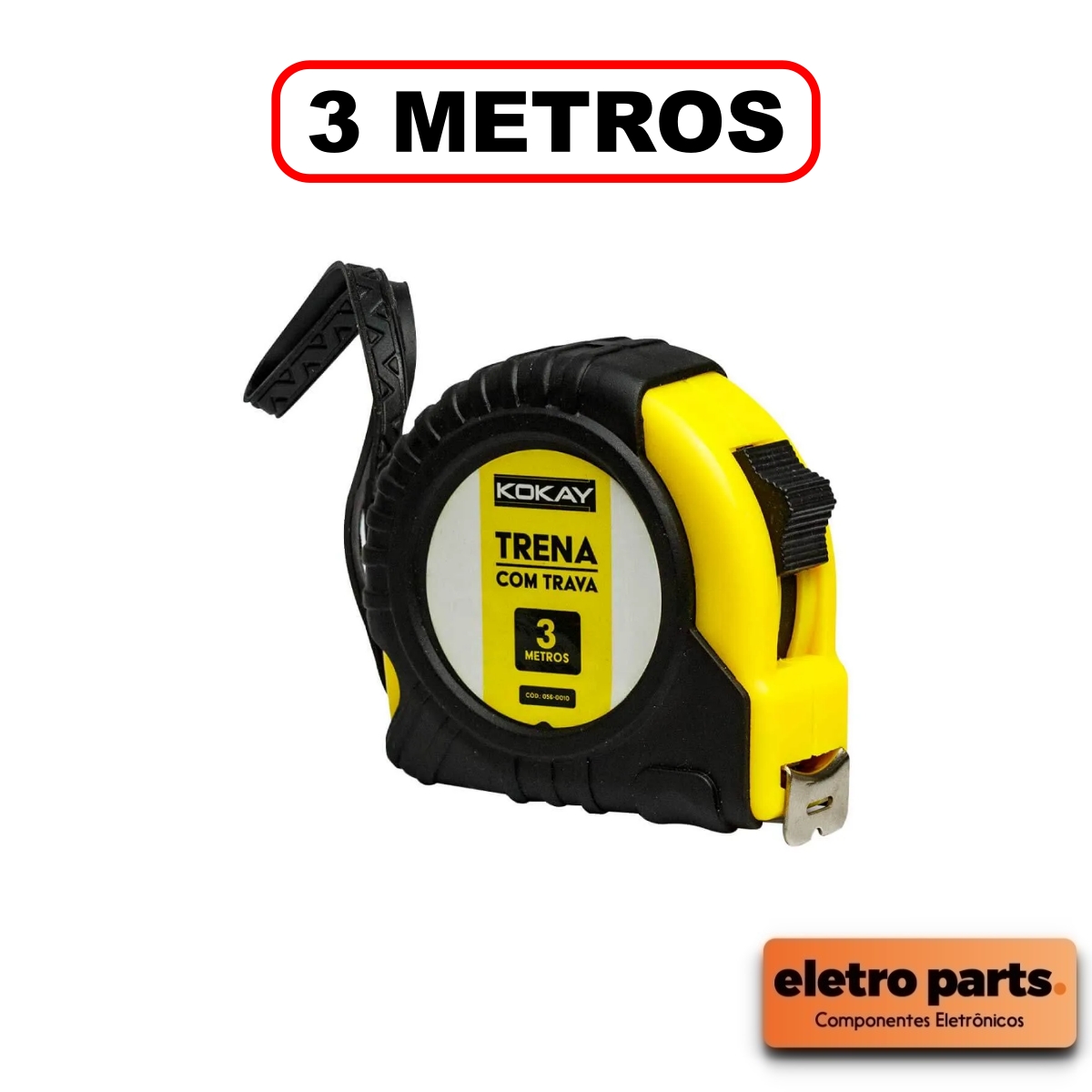 Trena Métrica 3 Metros com Trava – KOKAY - Eletro Parts