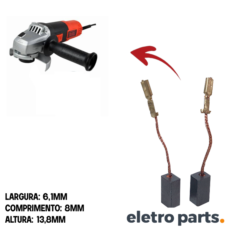 Escova de Carvão Esmerilhadeira Black & Decker / Dewalt - 13,8 x 6,1 x ...